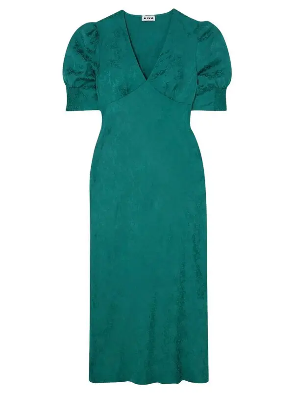 Rixo Zadie Satin-jacquard Midi Dress - Forest Green