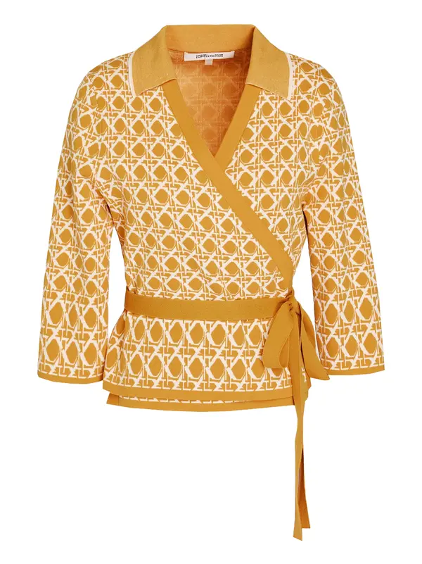 Diane Von Furstenberg Meara Jacquard-knit Wrap Cardigan - Marigold