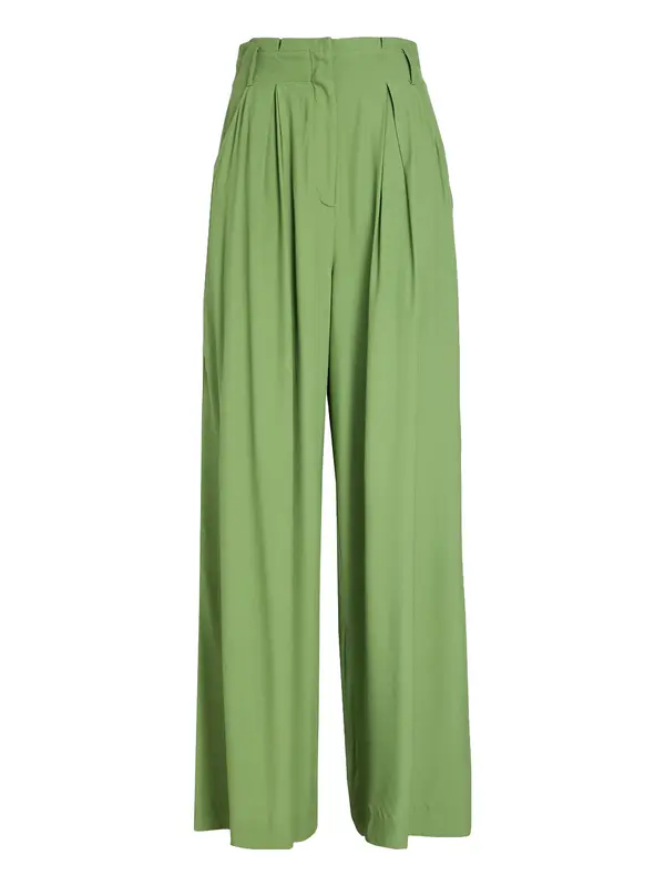 Diane Von Furstenberg Bellini Pleated Wide Leg Pants - Leaf Green