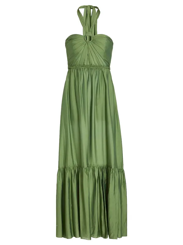 Diane Von Furstenberg Inez Ring-embellished Woven Halterneck Midi Dress - Army Green