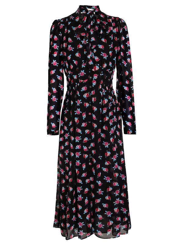 Diane Von Furstenberg Erica Floral-print Crepe De Chine Midi Dress - Black