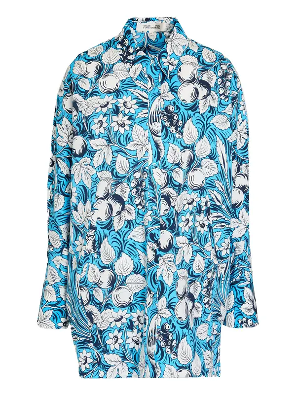 Diane Von Furstenberg Caleb Floral-print Cotton-blend Poplin Shirt - Azure