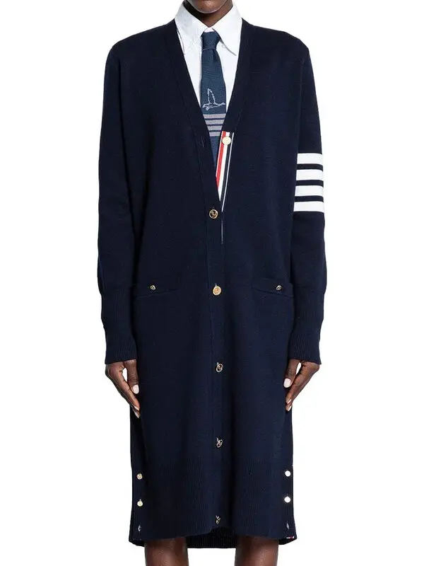 Thom Browne Milano Stitch V Neck Cardigan - Blue