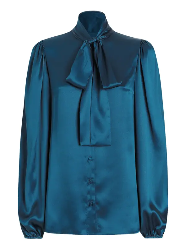 Dolce & Gabbana Silk Satin Pussy-bow Shirt - Azure
