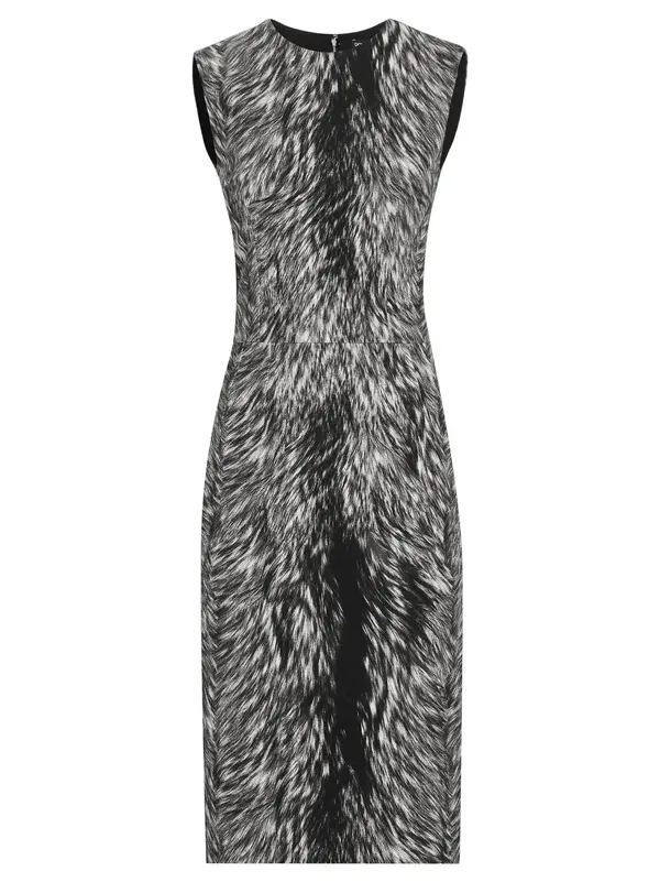 Dolce & Gabbana Cotton Jacquard Midi Dress With Animal Print - Grey