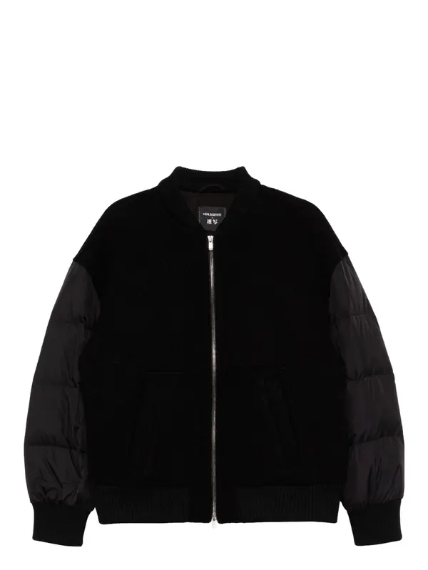 CROQUIS Ribbed-knitted Hem Bomber Jacket - Black