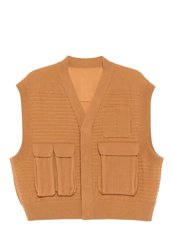 CROQUIS V-neck Ribbed Knit Vest - Brown