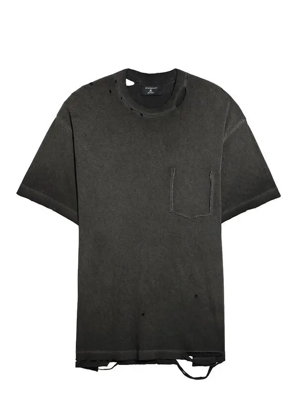 John Elliott Distressed Printed Cottonblend Jersey Tshirt - Charcoal