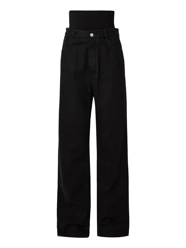 Alaïa Stretch Knit-trimmed Wide Leg Jeans - Black