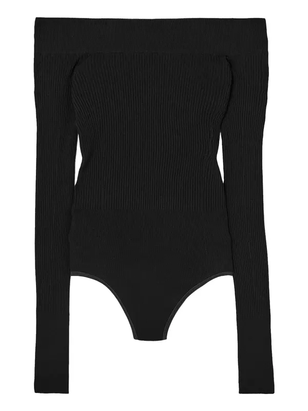 Alaïa Off-the-shoulder Ribbed-knit Bodysuit - Black