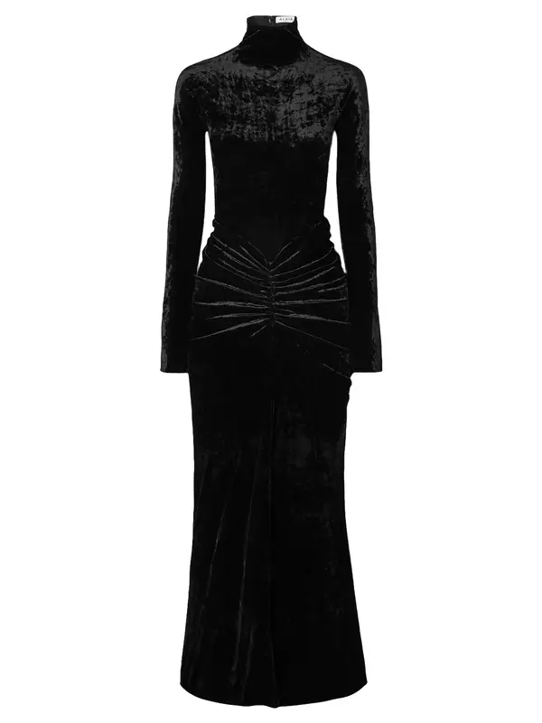 Alaïa Ruched Crushed-velvet Midi Dress - Black