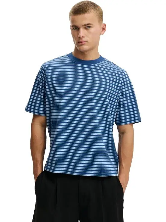 COTTON ON Cropped Fit T-shirt - Cobalt Pearl Blue Stripe