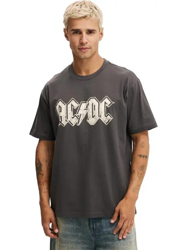 COTTON ON Premium Loose Fit Music T-shirt - Faded Slate - Ac Dc - Hells