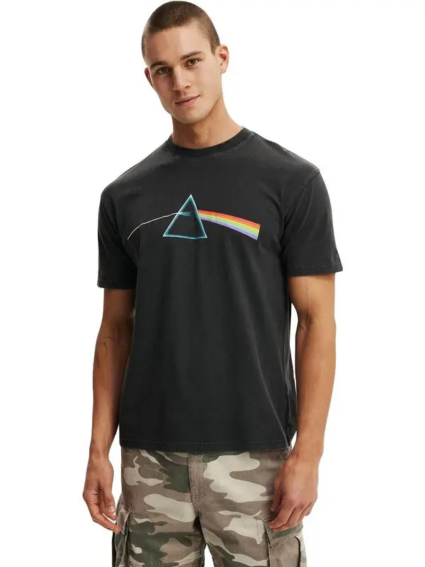 COTTON ON Premium Loose Fit Music T-shirt - Washed Black - Pink Floyd -