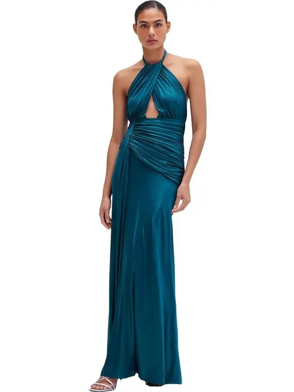 PatBO Metallic Jersey Halterneck Maxi - Emerald