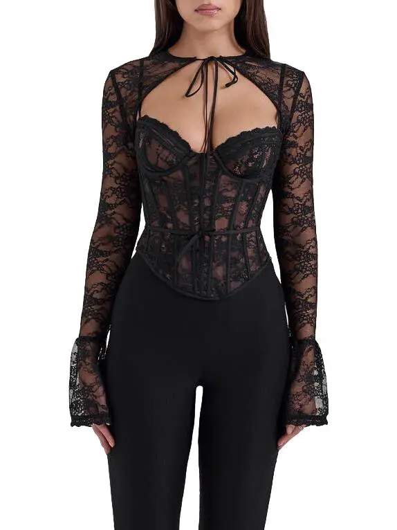House Of Cb Lace Corset Top With Bolero - Black