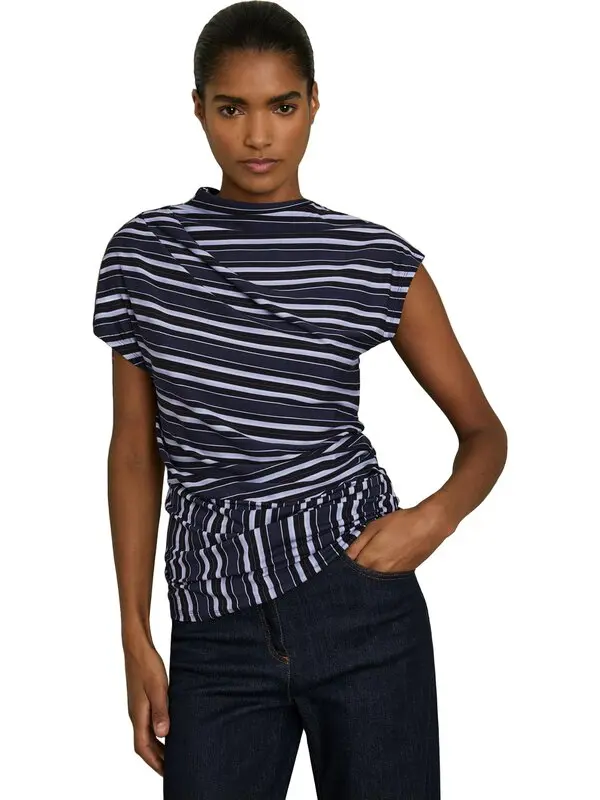 REISS Dillon Stripe-print Draped Top - Blue