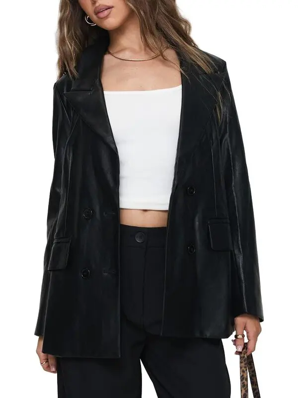 Princess Polly Ellen Faux Leather Blazer - Black