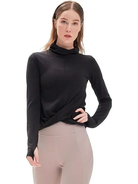 REBODY Cowl Neck Long Sleeve Top - Cozy Black