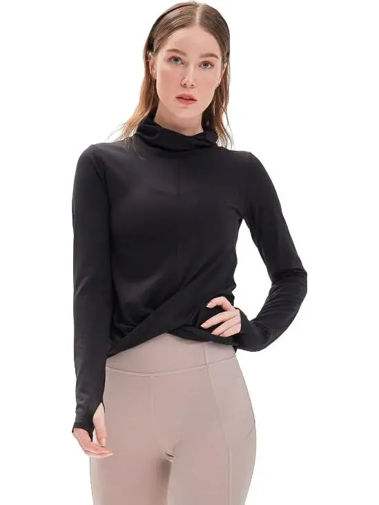 REBODY Cowl Neck Long Sleeve Top - Cozy Black