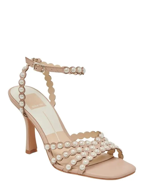 Dolce Vita Pearly Bead Ankle Strap Sandals - Light Blush Leather