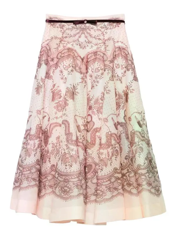 Zimmermann Crush Flared Midi Skirt - Pink