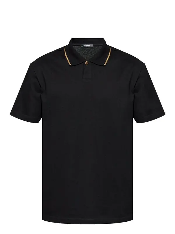 Versace Stripe-detail Polo Shirt - Black