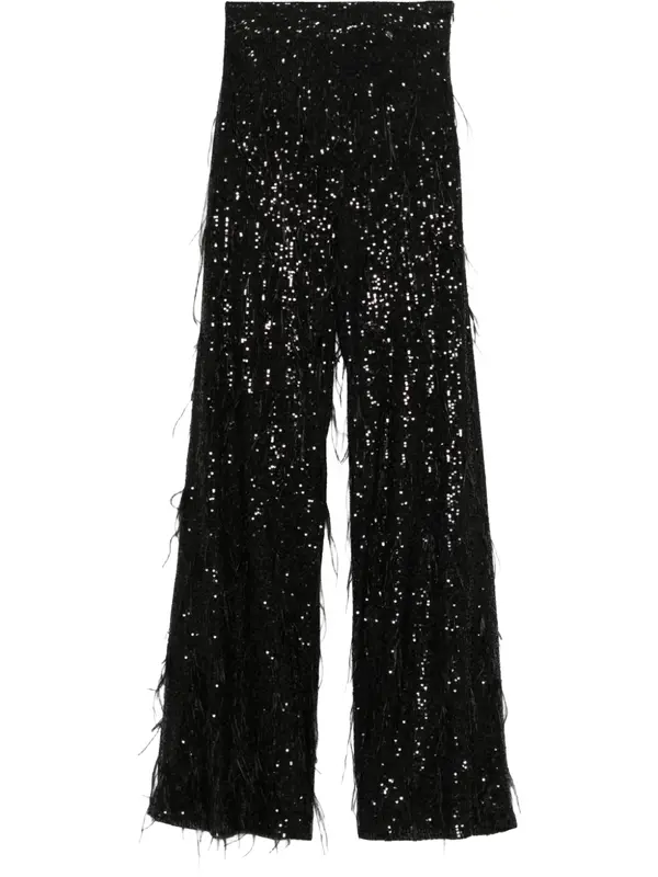 NISSA Sequin-embellished Trousers - Black