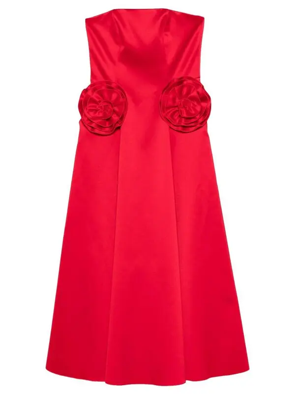 NISSA Floral-appliqué Midi Dress - Red