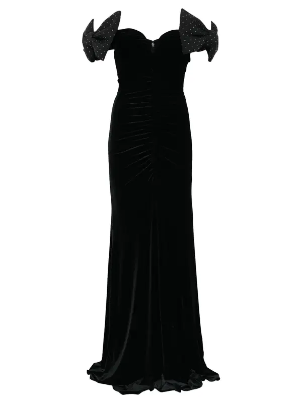 NISSA Bow-detail Velvet Maxi Dress - Black