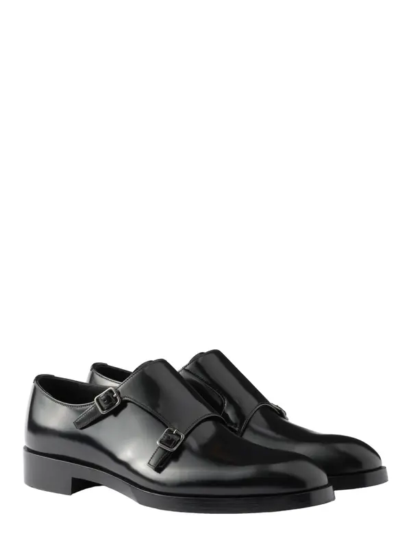 Prada Brushed Leather Double Monk Strap Shoes - Black