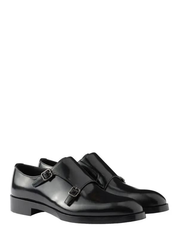 Prada Brushed Leather Double Monk Strap Shoes - Black