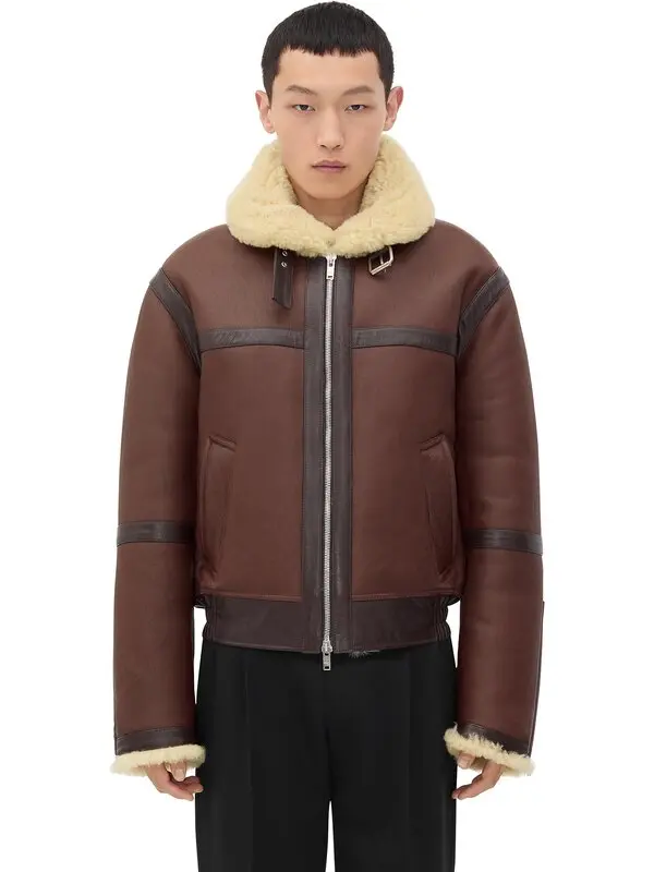 Bottega Veneta Shearling Aviator Blouson - Bitter Chocolate/birch