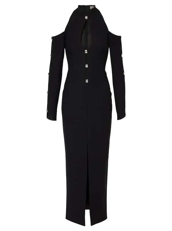RASARIO Crystal-embellished Crepe Midi Dress - Black