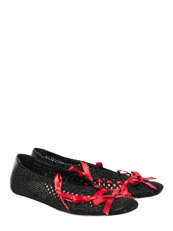 Simone Rocha Red Bow-detail Crochet Ballet Flats - Black