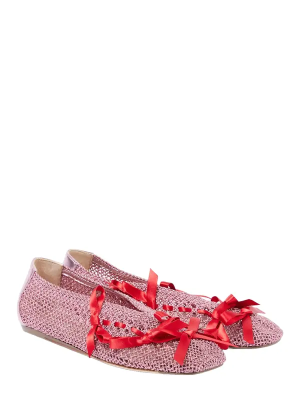 Simone Rocha Bow-detail Crochet Ballet Flats - Pink