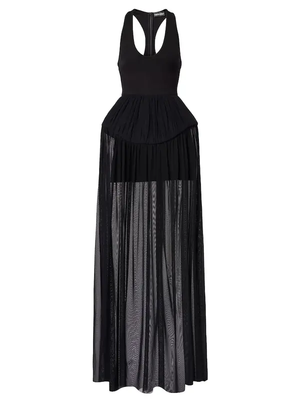 David Koma Jersey And Chiffon Gown - Black