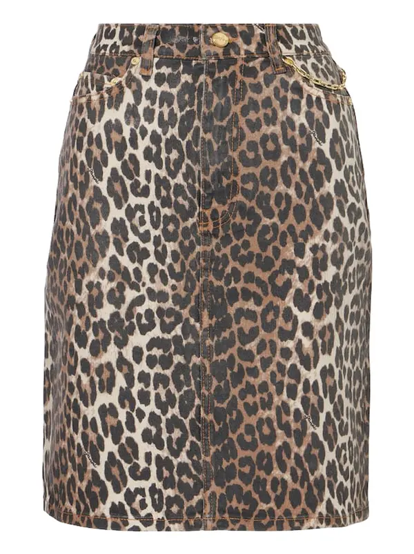 GANNI Leopard-print Denim Skirt - Brown