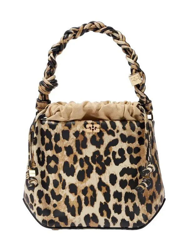 GANNI Bou Leopard-print Bucket Bag - Brown