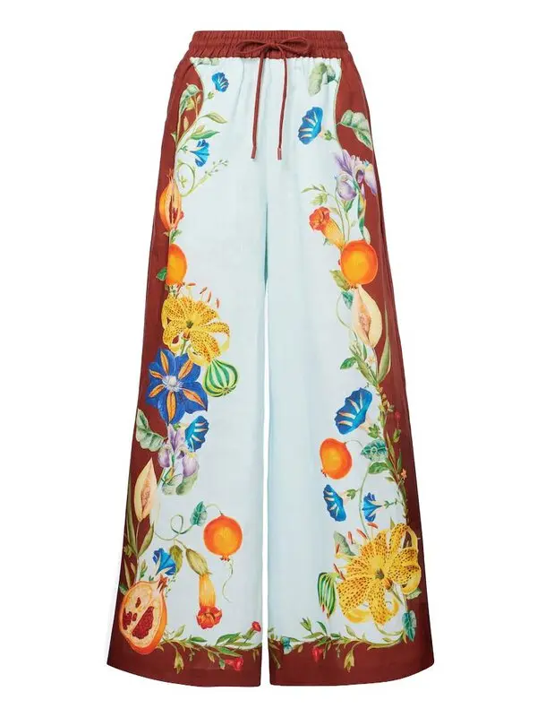 ALEMAIS Alémais Dahlia Floral Linen Wide-leg Pants - Multicoloured