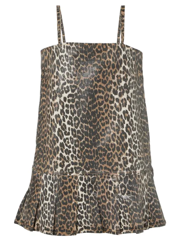 GANNI Leopard-print Denim Minidress - Brown