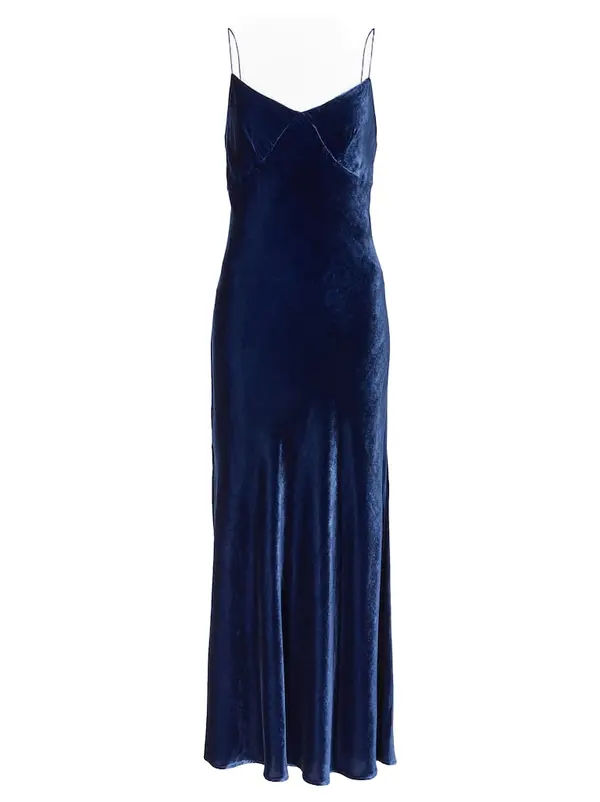 Asceno Alberta Velvet Slip Dress - Blue