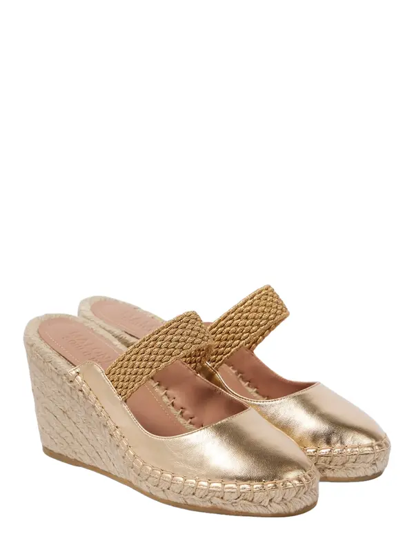MALONE SOULIERS Siena 70 Leather Espadrille Wedges - Gold