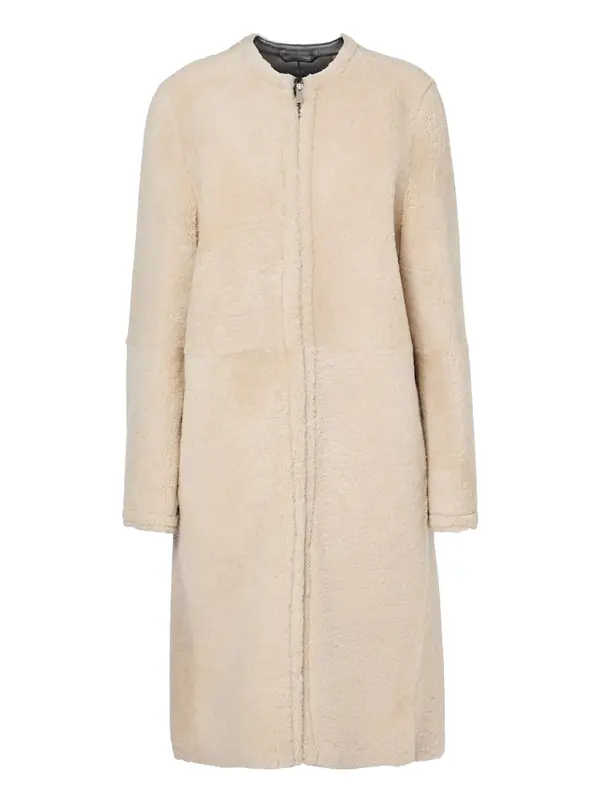 TOTEME Shearling Zip-up Coat - Beige
