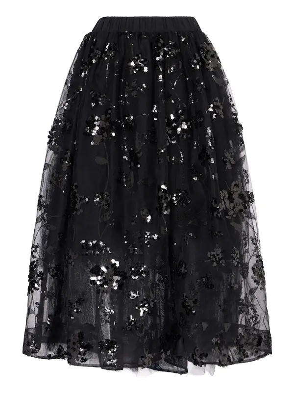 Simone Rocha Sequined Tulle Midi Skirt - Black