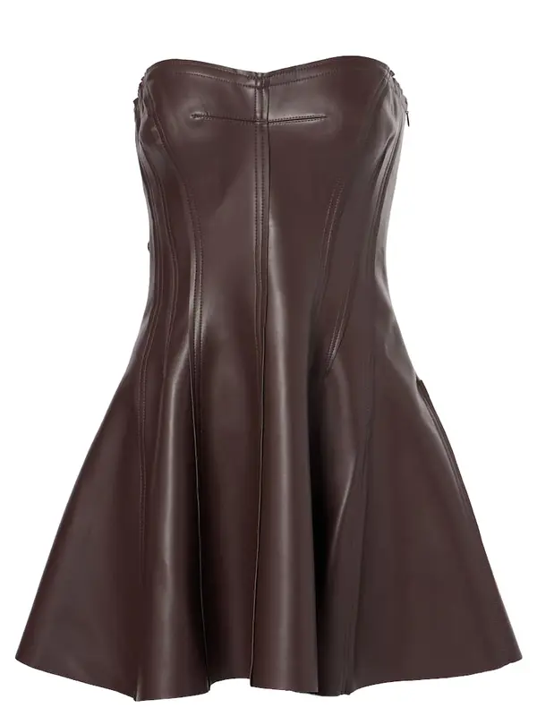 Norma Kamali Grace Faux Leather Corset Dress - Brown