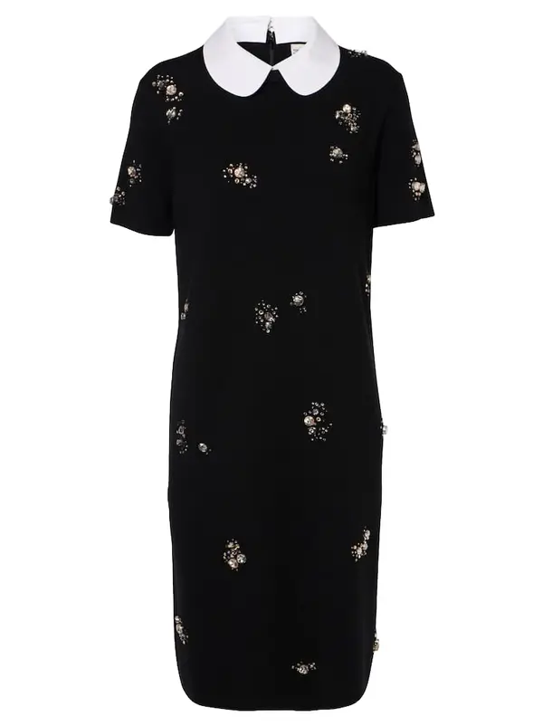 Tory Burch Embellished Wool-blend Midi Dress - Black