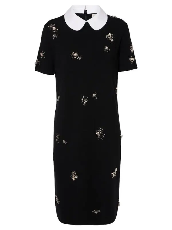 Tory Burch Embellished Wool-blend Midi Dress - Black