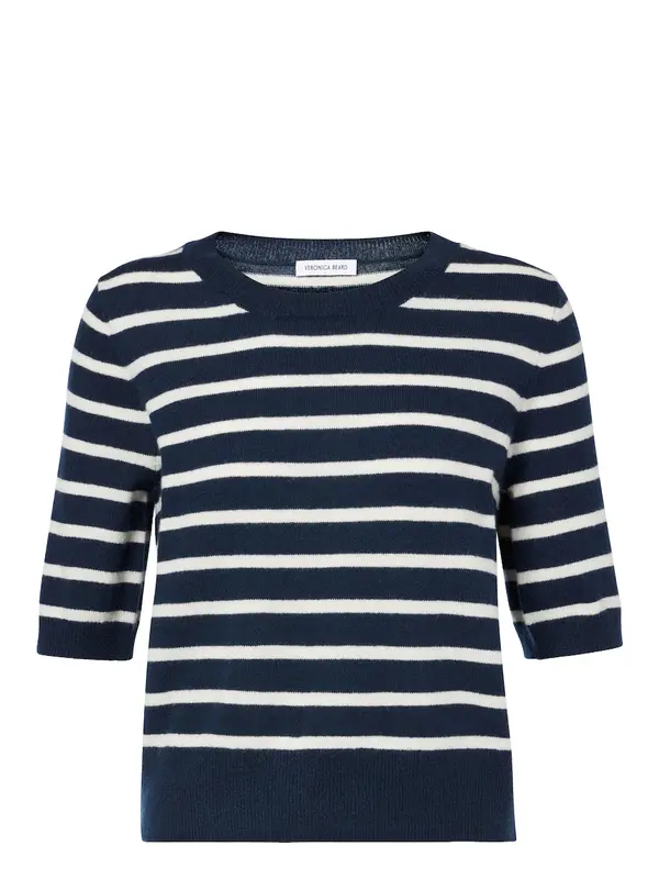 Veronica Beard Shana Striped Cashmere Sweater - Blue