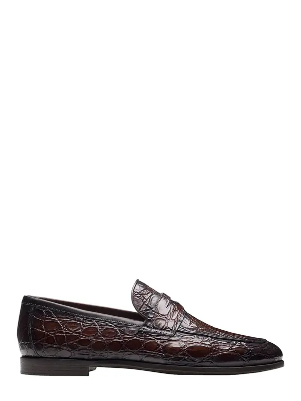 Magnanni Vicente Croc Leather Penny Loafers - Brown